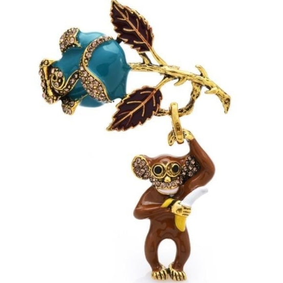 Jewelry | New Monkey Brooch Pin Moves Turquoise Rose Crystals Sparkly ...